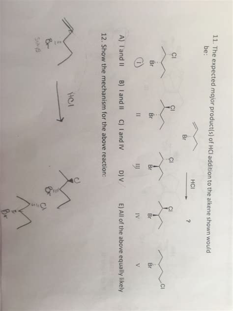 Solved The Expected Major Product S Of HCl Addition To The Chegg