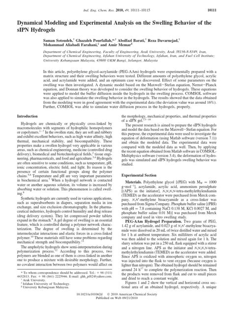 sotoudeh2010 dynamical modeling and experimental analysis on the swelling behavior of the sipn