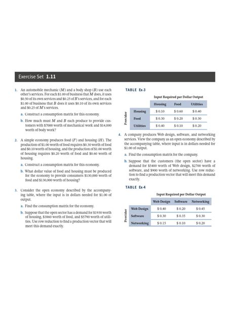 Exercises Input Output Leontief Model Pdf Mathematical Analysis