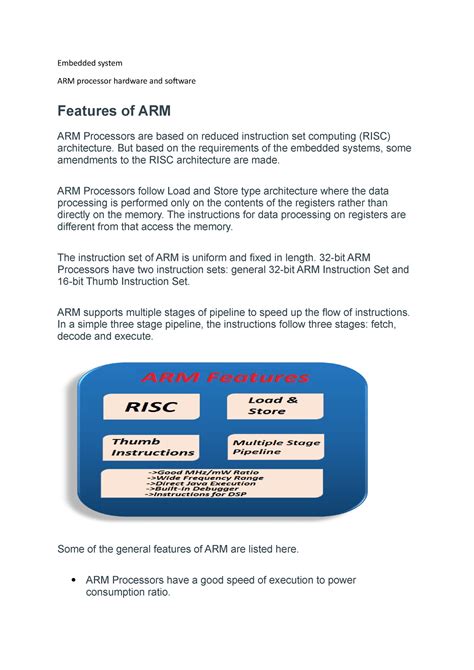 Embedded System Notes Embedded System Arm Processor Hardware And Software Features Of Arm Arm