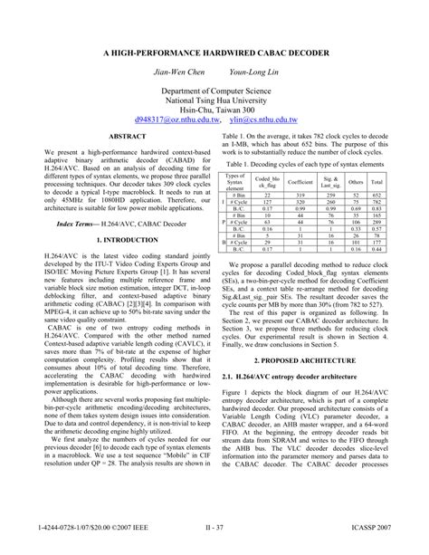 Pdf A High Performance Hardwired Cabac Decoder