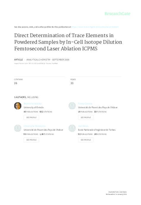 Pdf Direct Determination Of Trace Elements In Powdered Samples By In Cell Isotope Dilution