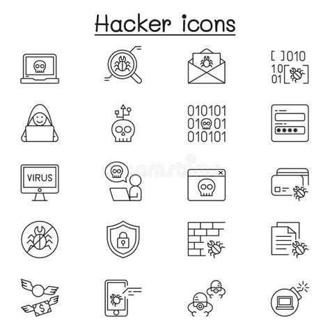 Set Of Hacker Related Vector Line Icons Contains Such Icons As Spy Virus Computer Malware