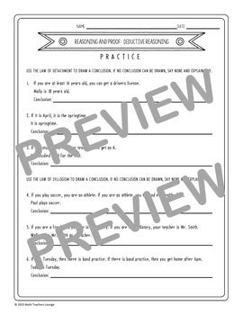 Deductive Reasoning Notes And Worksheet By Math Teachers Lounge