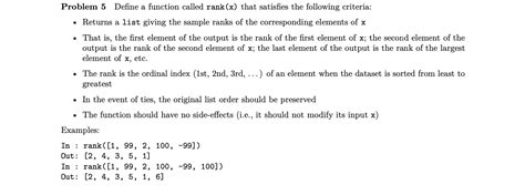 Solved Problem Define A Function Called Rank X That Chegg