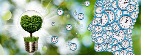 在抽象背景上有刻度盘的人头轮廓。灯泡里面有一棵心形的树。几个表盘在头部轮廓的前面。三维图像