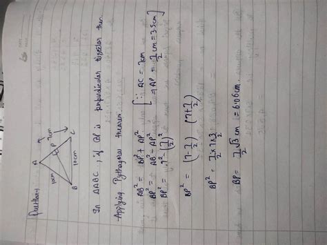 In fig ab=bc =10cm if ac =7cm then lengh of bp is - Brainly.in