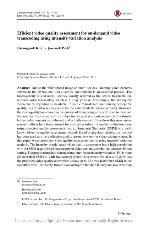 Efficient Video Quality Assessment For On Demand Video Transcoding Using Intensity Variation