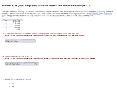 Solved Problem Algo Net Present Value And Internal Chegg