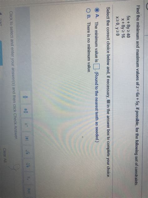 solved find the minimum and maximum values of z 6x 5y if