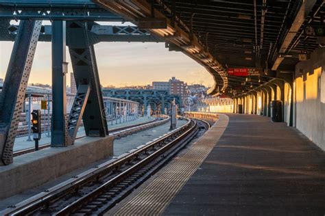Brooklyn Skyline View From The Brooklyn Bound Subway Platform Of The G