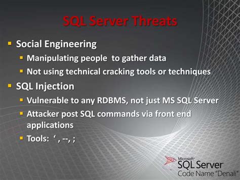 Denali Sql Server Security Pptx Databases Computer Software And