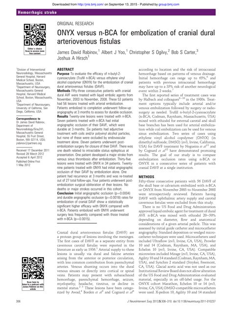 Pdf Onyx Versus N Bca For Embolization Of Cranial Dural Arteriovenous Fistulas