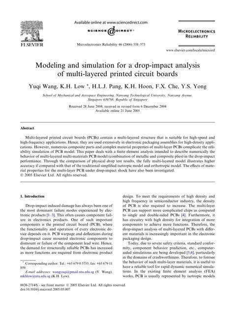 Pdf Modeling And Simulation For A Drop Impact Analysis Of Multi Layered Printed Circuit Boards