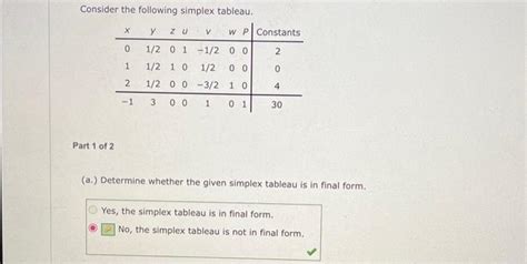 consider the following simplex tableau part 1 of 2