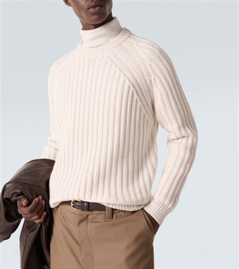 Ribbed Knit Wool And Cashmere Sweater In White Allude Mytheresa