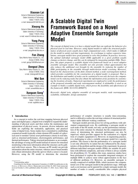 Pdf A Scalable Digital Twin Framework Based On A Novel Adaptive Ensemble Surrogate Model