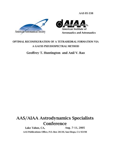 Pdf Optimal Reconfiguration Of A Tetrahedral Formation Via A Gauss