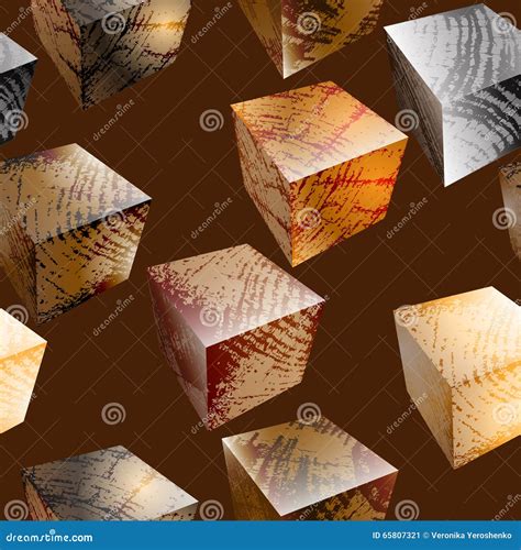 Seamless Pattern With Wooden Cubes On Dark Background Stock Vector Illustration Of Geometric