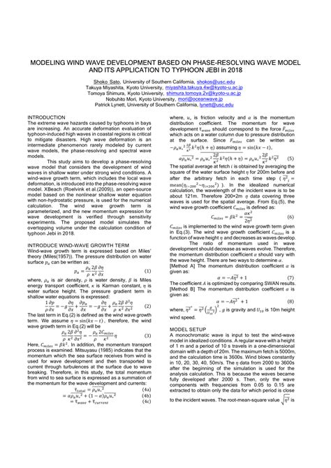 Pdf Modeling Wind Wave Development Based On Phase Resolving Wave Model And Its Application To