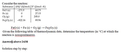 Solved Consider The Reaction Feo S Fe S O2 G →fe2o3 S