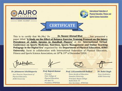 Naseer Bhat On Linkedin Presented My Paper Two Days International Virtual Conference On Sports…