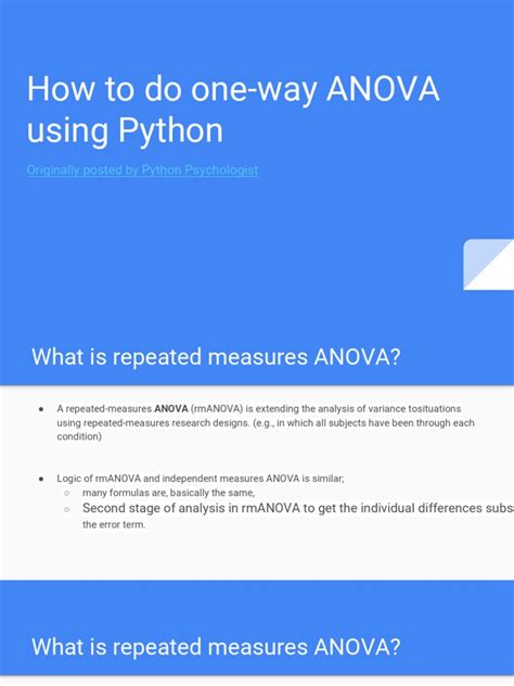 How To Do One Way Anova Using Python Pdf F Test Analysis Of Variance