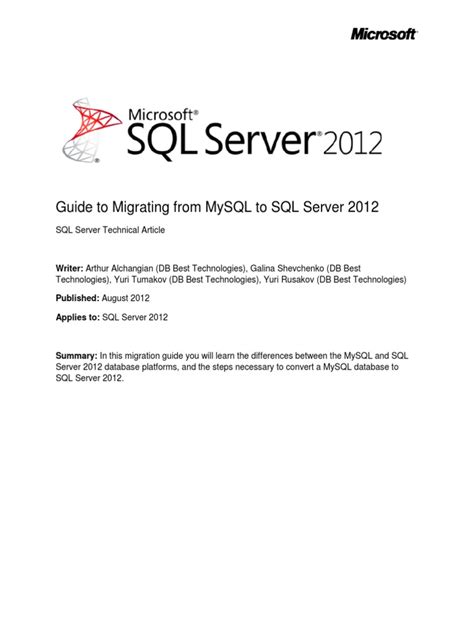 Sql Server 2012 Guide To Migrating From Mysql To Sql Server 2012 Pdf