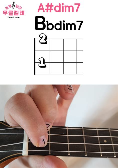 우쿨렐레 Bbdim7 Adim7 코드 잡는 방법운지법 Ukulele Bbdim7 Adim7 Chord 하루한장우쿨렐레