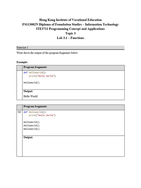 Ite3711 Lab31 Functions Pdf Computer Programming