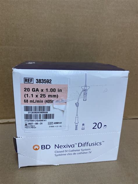 New Bd 383592 Closed Iv Catheter Nexiva™ Diffusics™ 20 Gauge 1 Inch