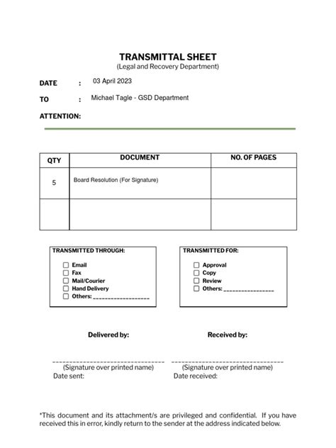 Transmittal Sheet Pdf
