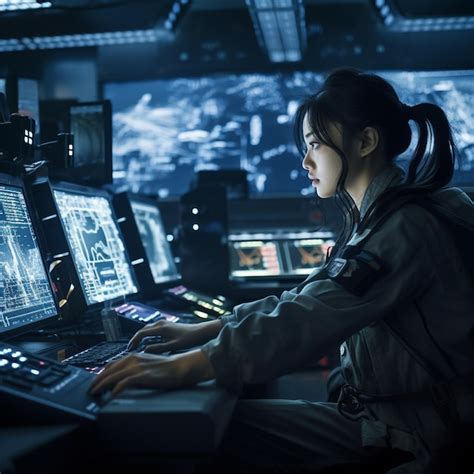 Premium AI Image A Woman In A Control Room With A Computer Screen That Says Power