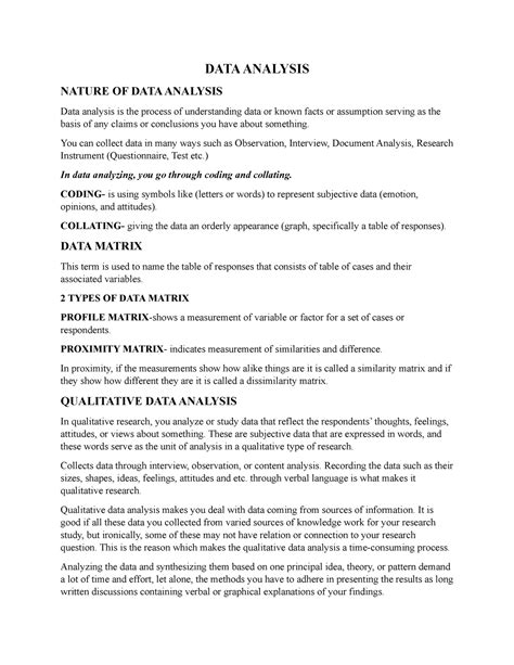 Data Analysis 1 Data Analysis Nature Of Data Analysis Data Analysis