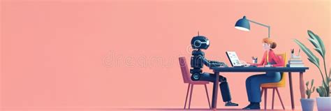 Collaborative Project Between A Human And A Robot At A Modern Workspace With Ample Copy Space