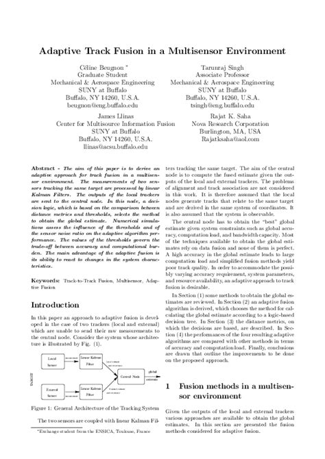 Pdf Adaptive Track Fusion In A Multisensor Environment