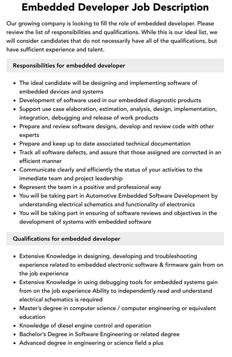embedded developer job description velvet jobs