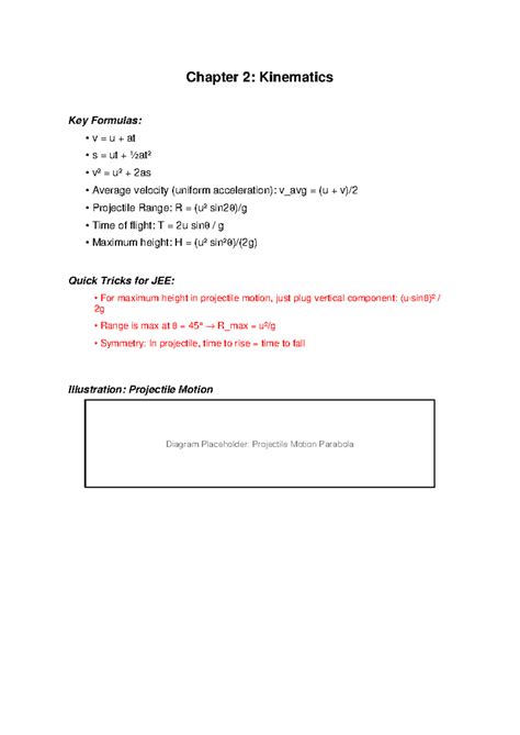 Sample Kinematics Formula Bible Chapter 2 Kinematics Key Formulas