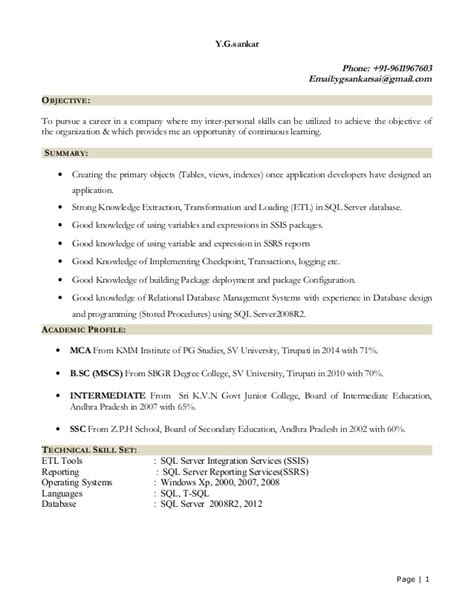Sql Fresher Resume Sample Williamson Ga Us