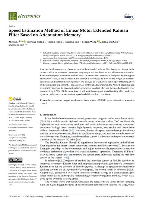 Pdf Speed Estimation Method Of Linear Motor Extended Kalman Filter Based On Attenuation Memory