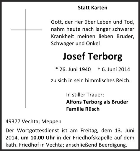 Traueranzeigen Von Josef Terborg Om Trauer De