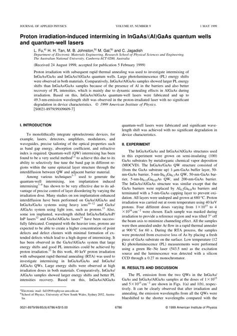 Pdf Proton Irradiation Induced Intermixing In Ingaas Al Gaas Quantum Wells And Quantum Well