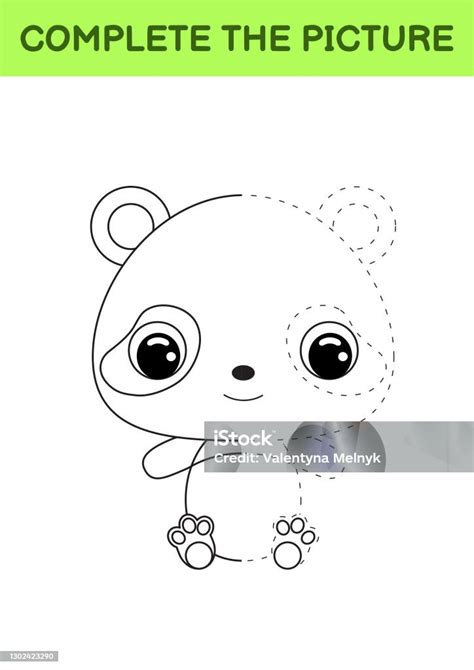 귀여운 팬더의 완전한 그려진 그림 색칠 공부 점 복사 게임 필기 연습 그리기 기술 훈련 인쇄 가능한 워크시트 를 개발하는 교육