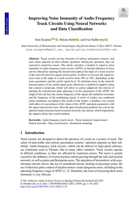 PDF Improving Noise Immunity Of Audio Frequency Track Circuits Using Neural Networks And Data