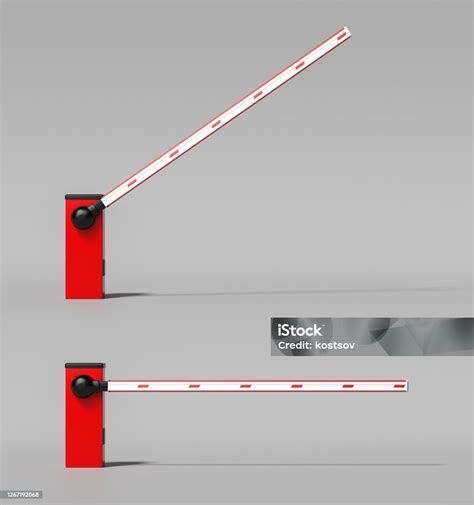 폐쇄 및 열린 배리어 게이트 자동 시스템 회색 배경에 차량 보안 장벽 게이트 3d 렌더링 0명에 대한 스톡 사진 및 기타 이미지 Istock