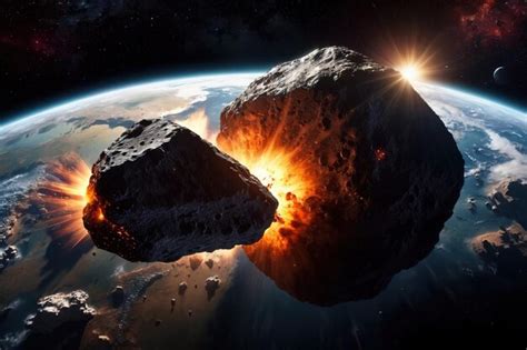 Impact Of Asteroid Meteor Comet Collision Explosion Over Planet Earth Premium Ai Generated Image