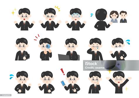 직업을 찾는 청년 직장에서 젊은 남자 다양한 얼굴 표정 벡터 일러스트레이션 남자에 대한 스톡 벡터 아트 및 기타 이미지 남자