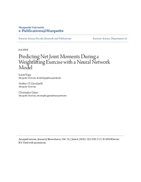 Pdf Predicting Net Joint Moments During A Weightlifting Exercise With
