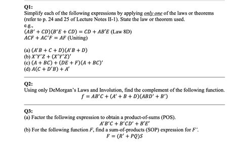 Solved Q1 Simplify Each Of The Following Expressions By