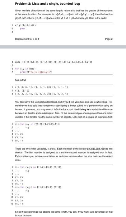 Solved Problem 2 Lists And A Single Bounded Loop Given Two
